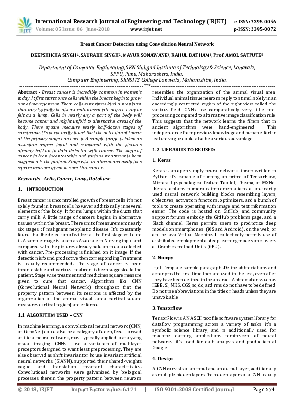 (PDF) IRJET- Breast Cancer Detection using Convolution Neural Network