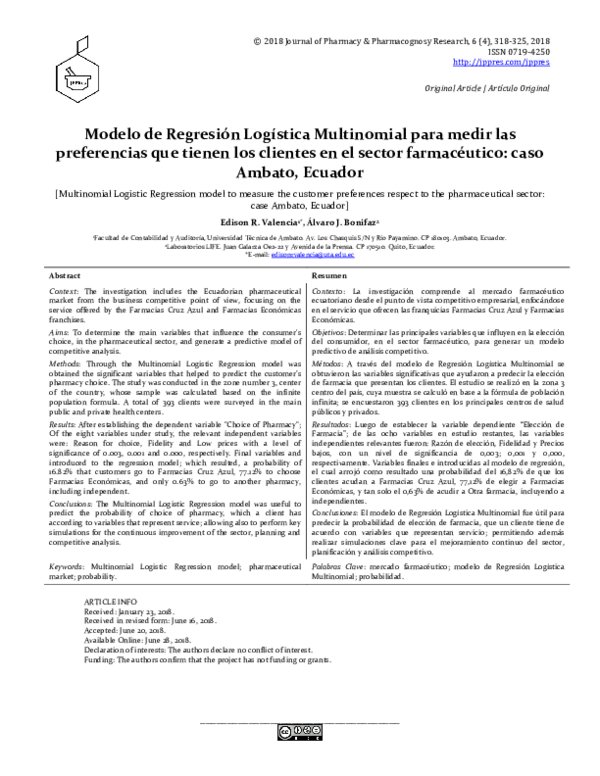 (PDF) Modelo de Regresión Logística Multinomial para medir las ...