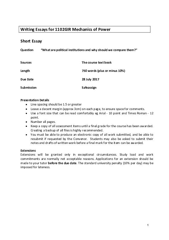 (DOC) Short Essay & Additional Information