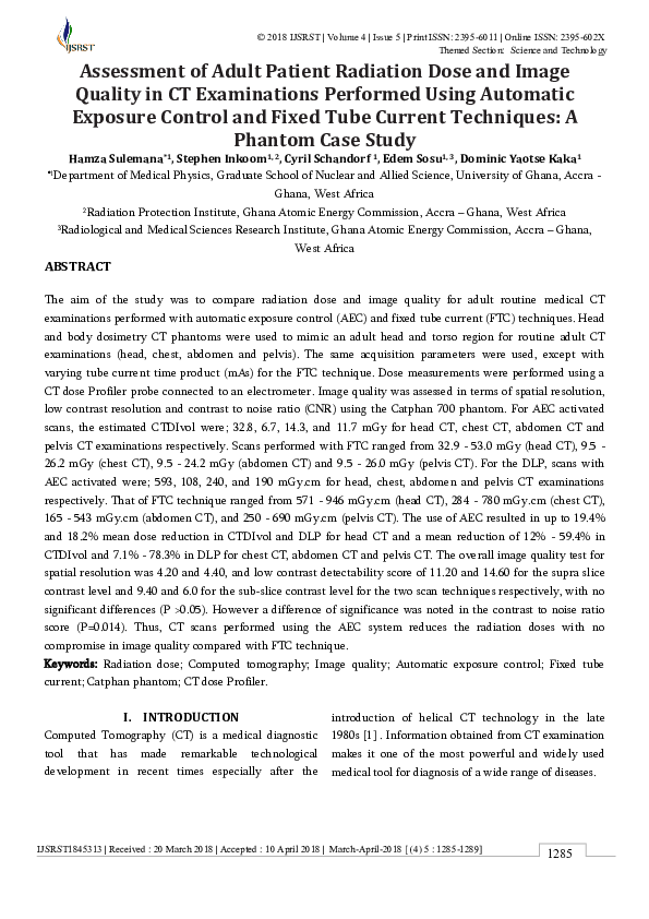 Pdf Assessment Of Adult Patient Radiation Dose And Image Quality In Ct Examinations Performed
