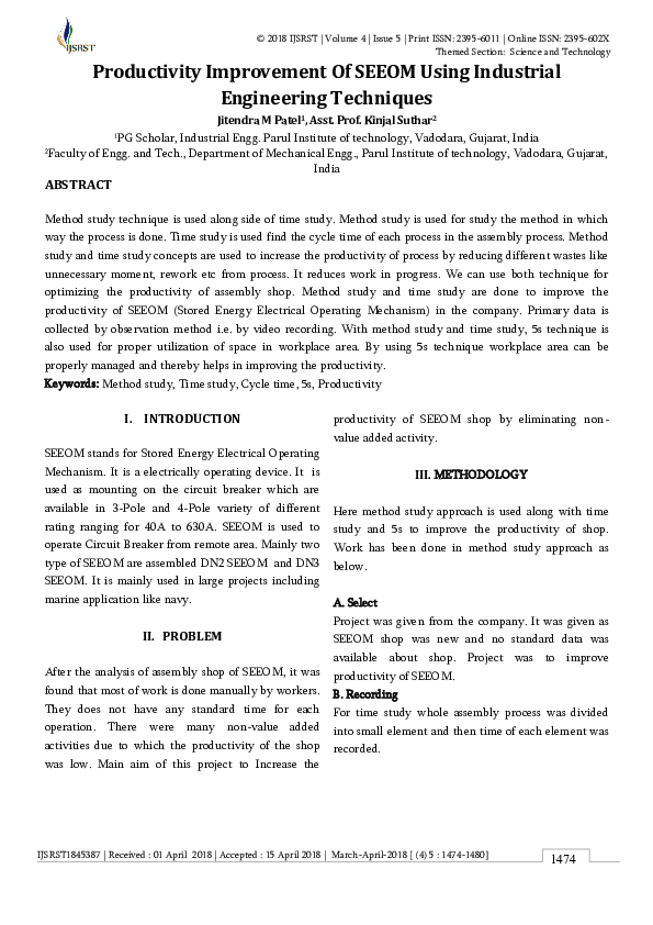 (PDF) Productivity Improvement Of SEEOM Using Industrial Engineering Techniques