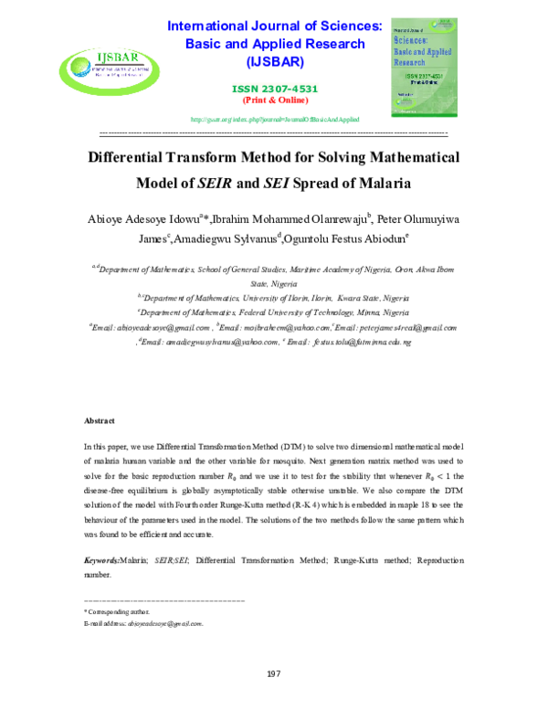 Pdf Differential Transform Method For Solving Mathematical Model Of