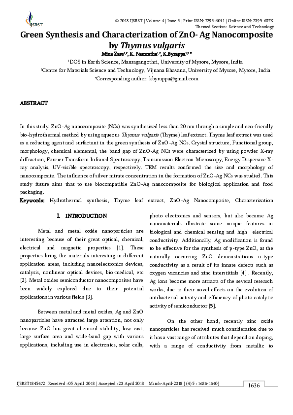(PDF) Green Synthesis and Characterization of ZnO-Ag Nanocomposite by ...