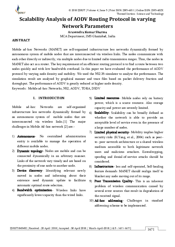 Pdf Scalability Analysis Of Aodv Routing Protocol In Varying Network Parameters