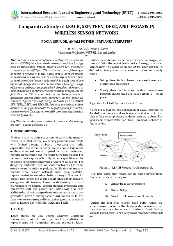 (PDF) IRJET- Comparative Study of LEACH, SEP, TEEN, DEEC, AND PEGASIS IN WIRELESS SENSOR NETWORK