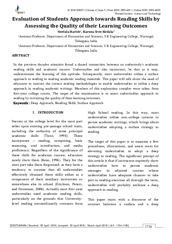 (PDF) Evaluation of Students Approach towards Reading Skills by ...