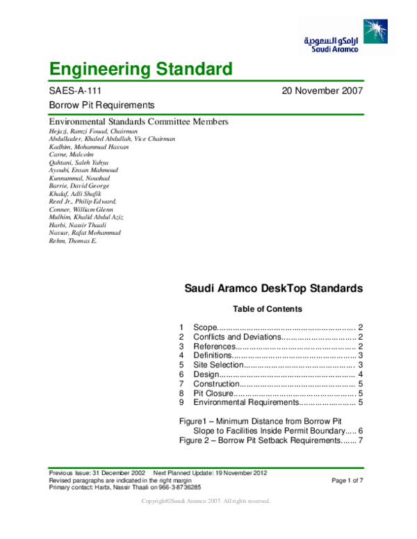 (PDF) Engineering Standard Environmental Standards Committee Members