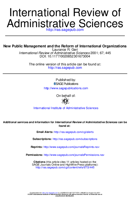 (PDF) New Public Management and the Reform of International Organizations