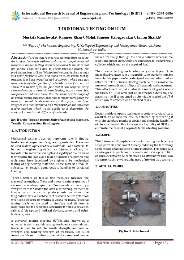 (PDF) TORSIONAL TESTING ON UTM