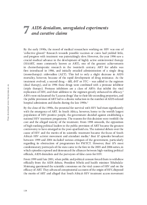 (PDF) AIDS denialism, unregulated experiments and curative claims