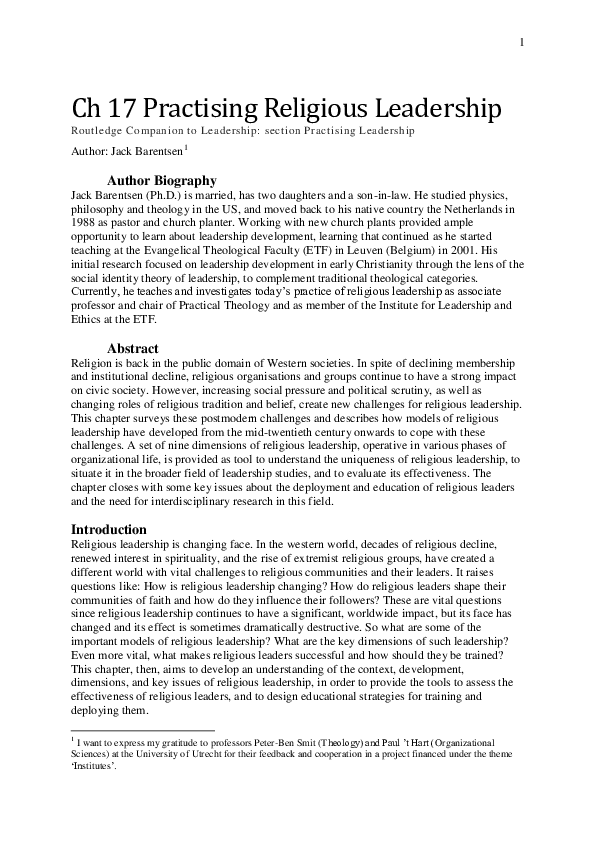 (PDF) Practising Religious Leadership