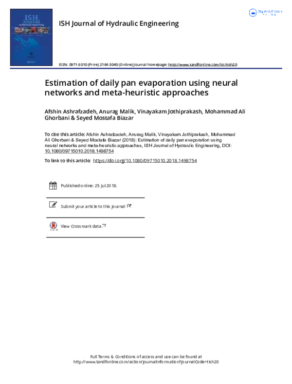 Pdf Estimation Of Daily Pan Evaporation Using Neural Networks And Meta Heuristic Approaches