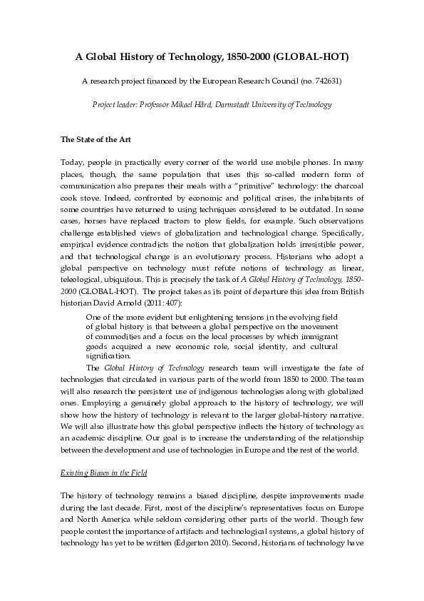 (PDF) A Global History of Technology, 1850-2000 (GLOBAL-HOT