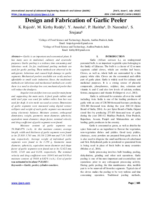 (PDF) Design and Fabrication of Garlic Peeler