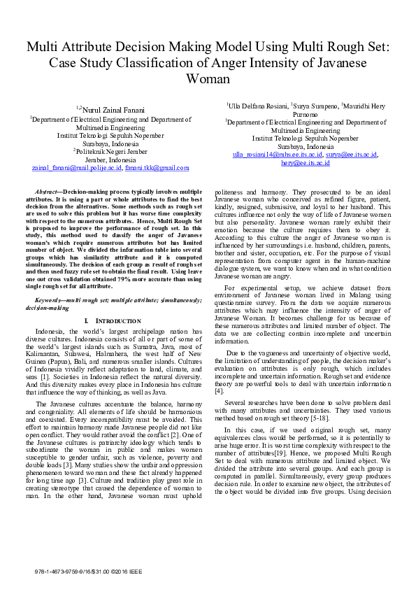 Pdf Multi Attribute Decision Making Model Using Multi Rough Set Case