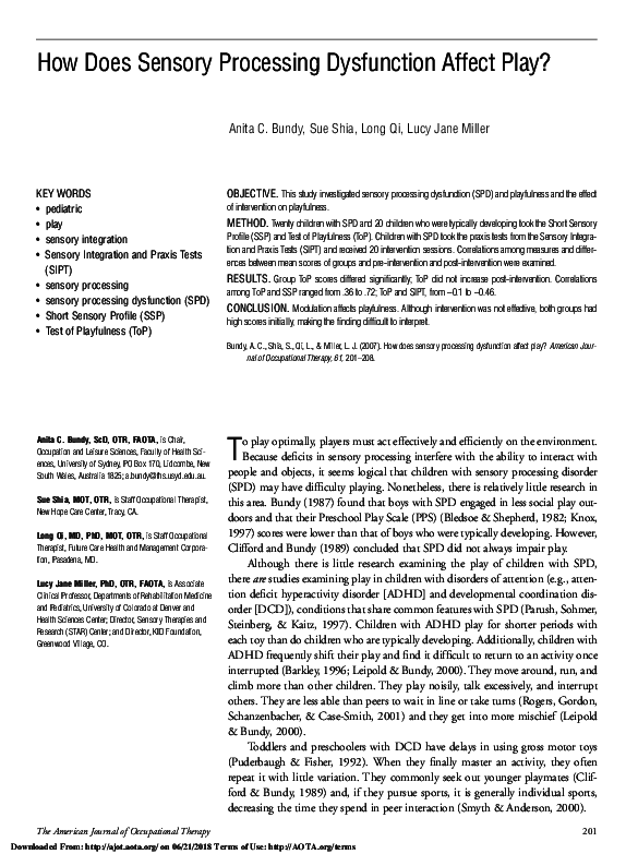 (PDF) How Does Sensory Processing Dysfunction Affect Play