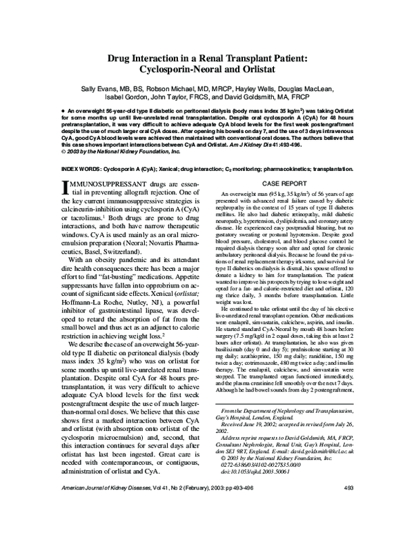 (PDF) Drug interaction in a renal transplant patient: Cyclosporin ...