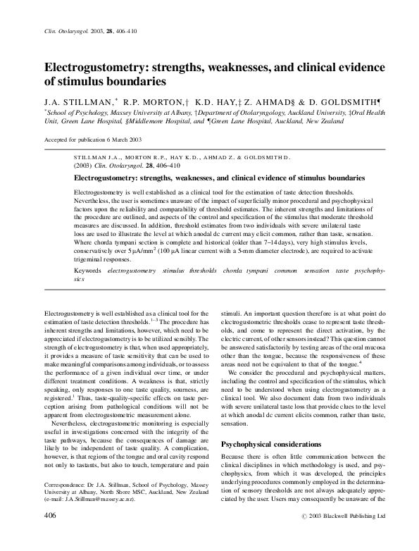 (PDF) Electrogustometry: strengths, weaknesses, and clinical evidence ...