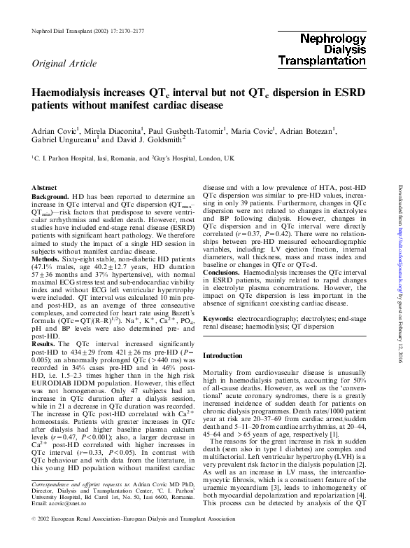 Pdf Haemodialysis Increases Qtc Interval But Not Qtc Dispersion In Esrd Patients Without