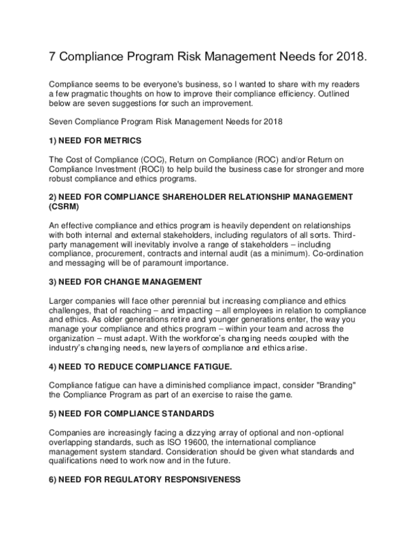 (PDF) 7 Compliance Program Risk Management Needs for 2019/2020