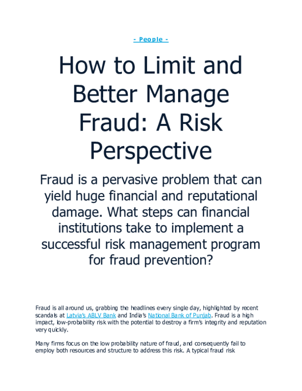 (PDF) How to Limit and Better Manage Fraud: What steps can financial ...