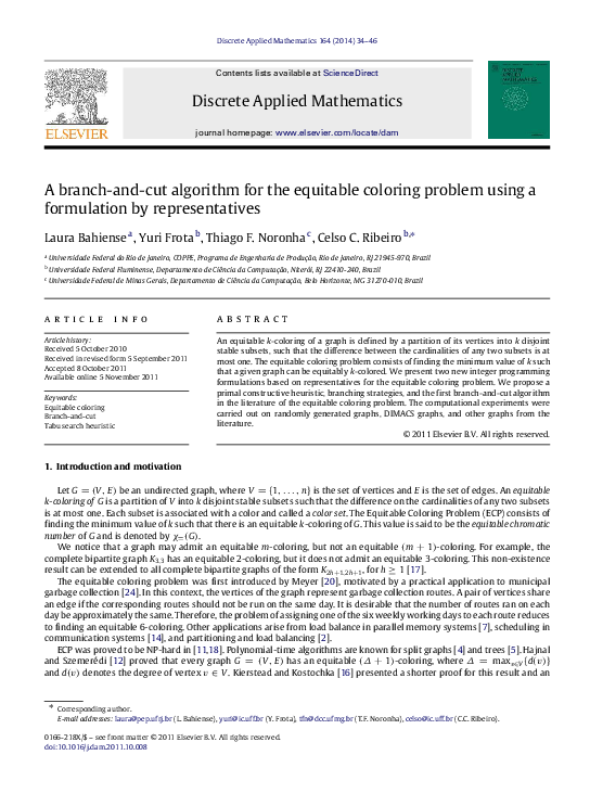 Pdf Branch Cut Algorithm For Equitable Coloring