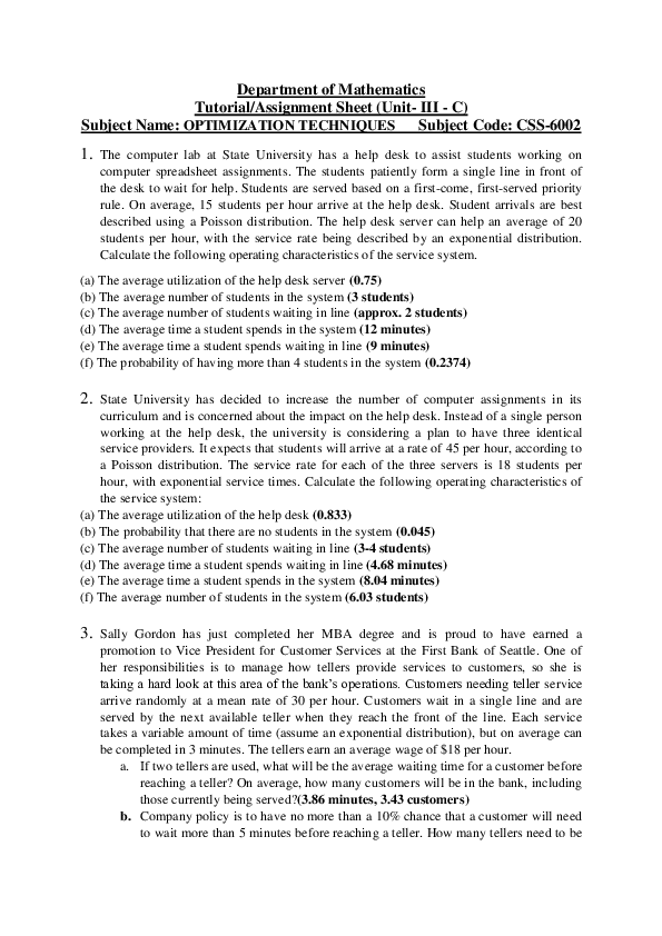 Pdf Department Of Mathematics Tutorialassignment Sheet Unit Iii C