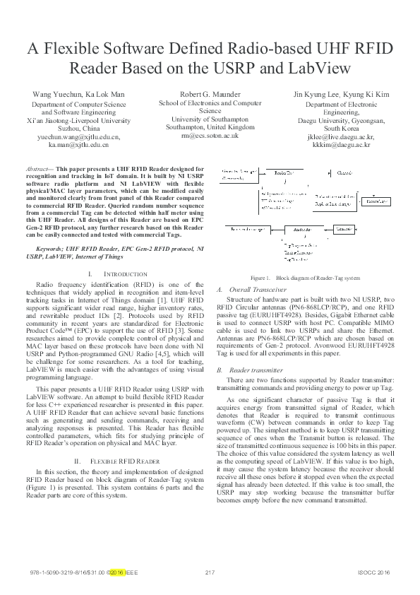(PDF) A flexible software defined radio based UHF RFID reader based on the USRP and LabView