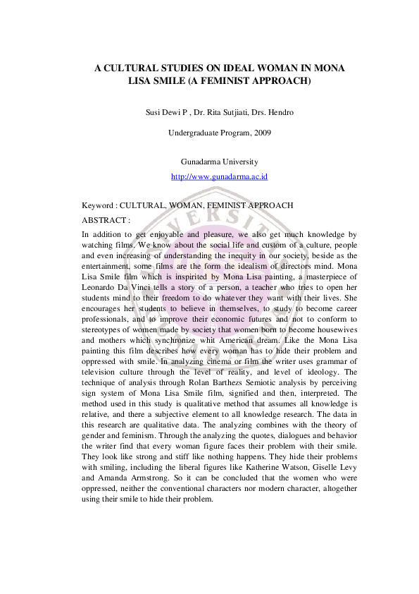 (PDF) A Cultural Studies on Ideal Woman in Mona Lisa Smile (A Feminist ...