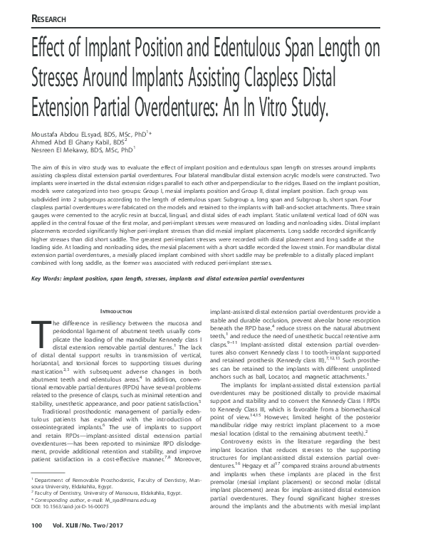 (PDF) Effect of Implant Position and Edentulous Span Length on Stresses ...