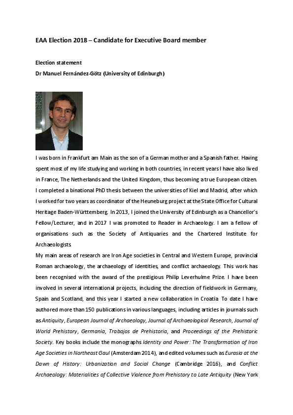 (PDF) EAA Election Candidate Statement 2018 | Manuel Fernández-Götz ...