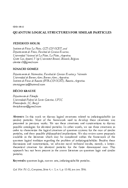 Pdf Quantum Logical Structures For Similar Particles