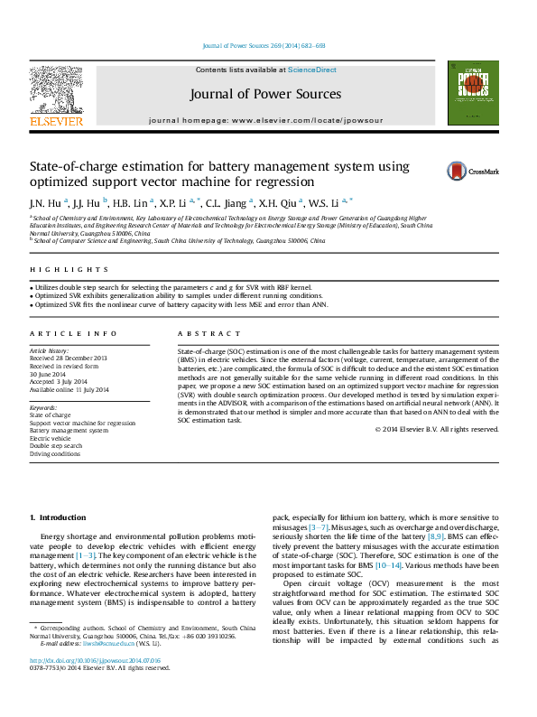 Pdf State Of Charge Estimation For Battery Management System Using Optimized Support Vector