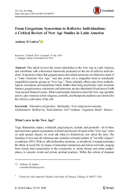 (PDF) From Gregarious Syncretism to Reflexive Individualism: a Critical ...