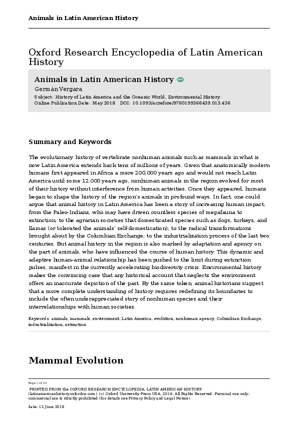 (PDF) Animals in Latin American History