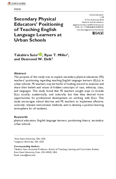 (PDF) Secondary Physical Educators' Positioning of Teaching English ...
