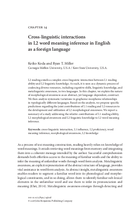 Pdf Cross Linguistic Interactions In L2 Word Meaning Inference In