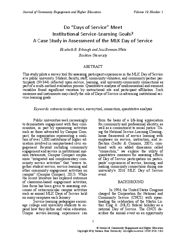 (PDF) Do “Days of Service” Meet Institutional Service-Learning Goals? A ...