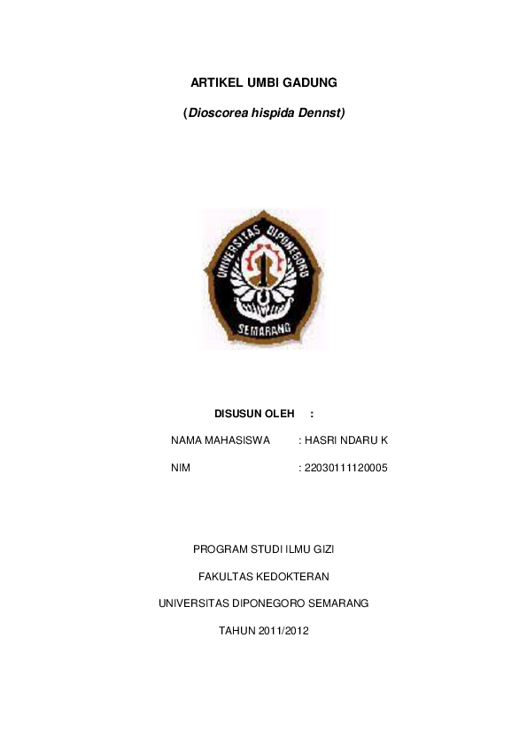 (DOC) ARTIKEL UMBI GADUNG (Dioscorea hispida Dennst