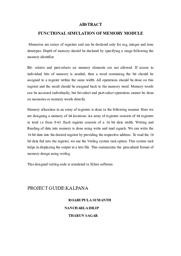 (DOC) ABSTRACT FUNCTIONAL SIMULATION OF MEMORY MODULE