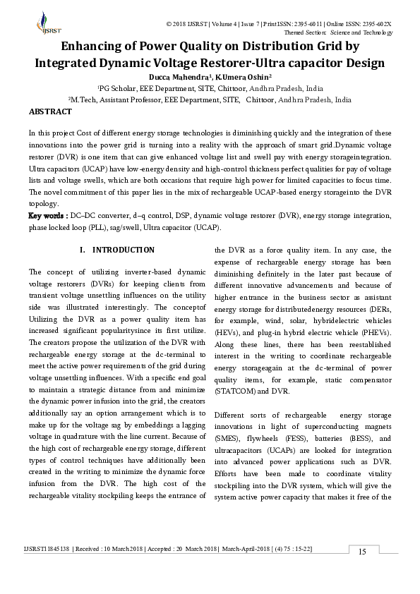 (PDF) Enhancing of Power Quality on Distribution Grid by Integrated Dynamic Voltage Restorer ...
