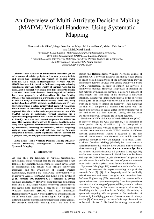 (PDF) An Overview of Multi-Attribute Decision Making (MADM) Vertical Handover Using Systematic ...