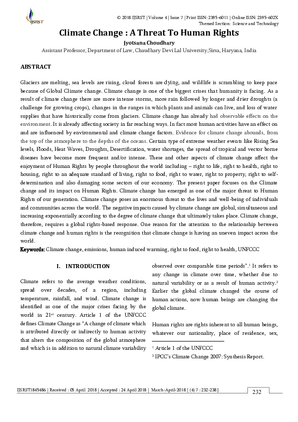 (PDF) Climate Change : A Threat To Human Rights