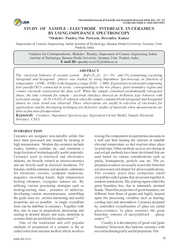 (PDF) STUDY OF SAMPLE -ELECTRODE INTERFACE IN CERAMICS BY USING ...
