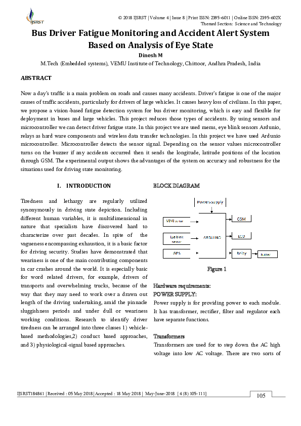 (PDF) Bus Driver Fatigue Monitoring and Accident Alert System Based on Analysis of Eye State