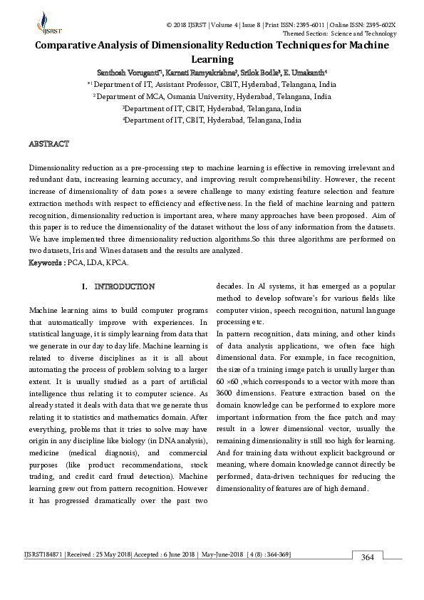Pdf Comparative Analysis Of Dimensionality Reduction Techniques For