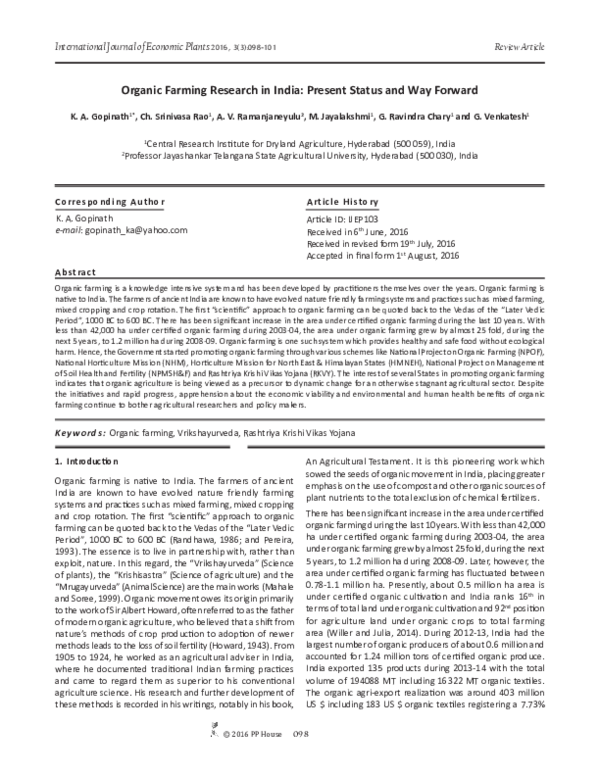 (PDF) Organic Farming Research in India: Present Status and Way Forward