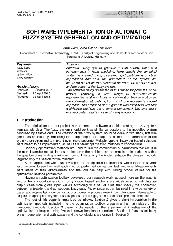 (PDF) Software implementation of automatic fuzzy system generation and optimization