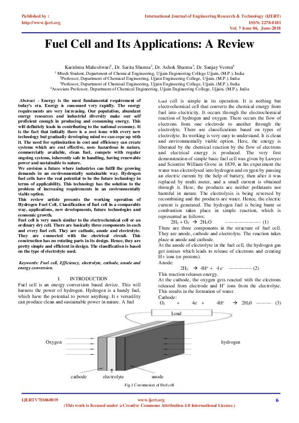 (PDF) Fuel Cell and Its Applications: A Review