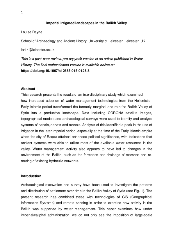 (PDF) Imperial irrigated landscapes in the Balikh Valley